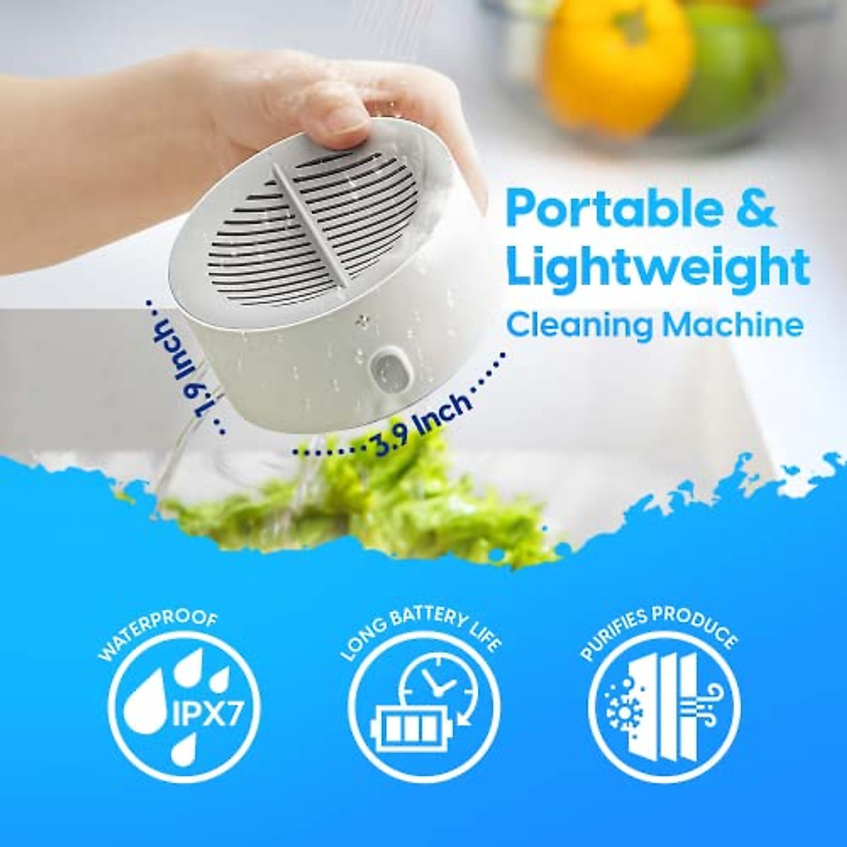 AquaPure Fruit and Vegetable Washing Machine, Kitchen Gadget, Cleans Fresh Produce Purifier, Waterproof and Easy-to-Clean Fruit and Vegetable Cleaner, USB-Rechargeable Produce Purifier 3.94 x 1.97 in
