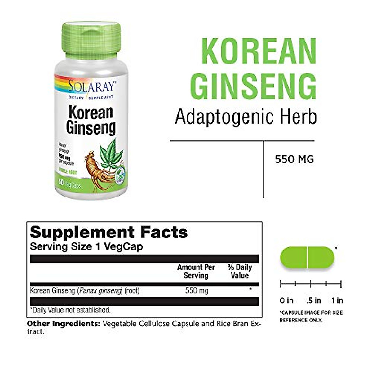 SOLARAY Korean Ginseng 550 mg | Healthy Stress, Energy & Physical Endurance Support | 50 VegCaps