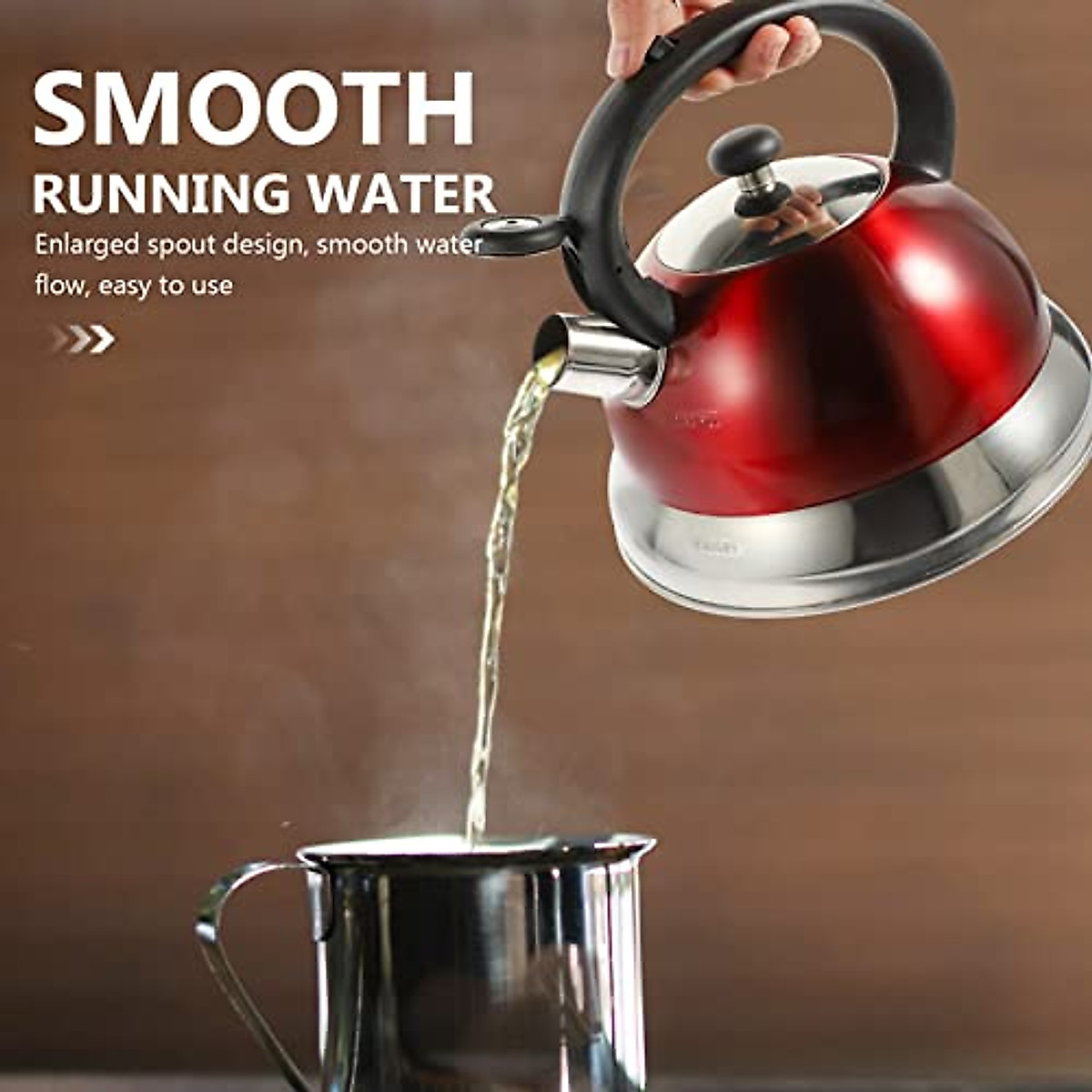 HEMOTON Tea Kettle Tea Kettle Tea Kettle Red Stainless Steel Whistling Tea Coffee Kettle with Heat Proof Handle Kitchen Grade Stainless Steel Teapot Stovetops Tea Pot Tea Pot Tea Pot