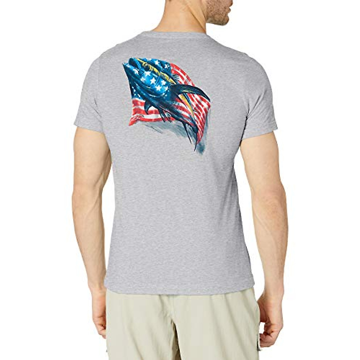HUK Men's KC Scott Short Sleeve Tee | Performance Fishing T-Shirt, American Sushi-Sharkskin Heather, X-Large