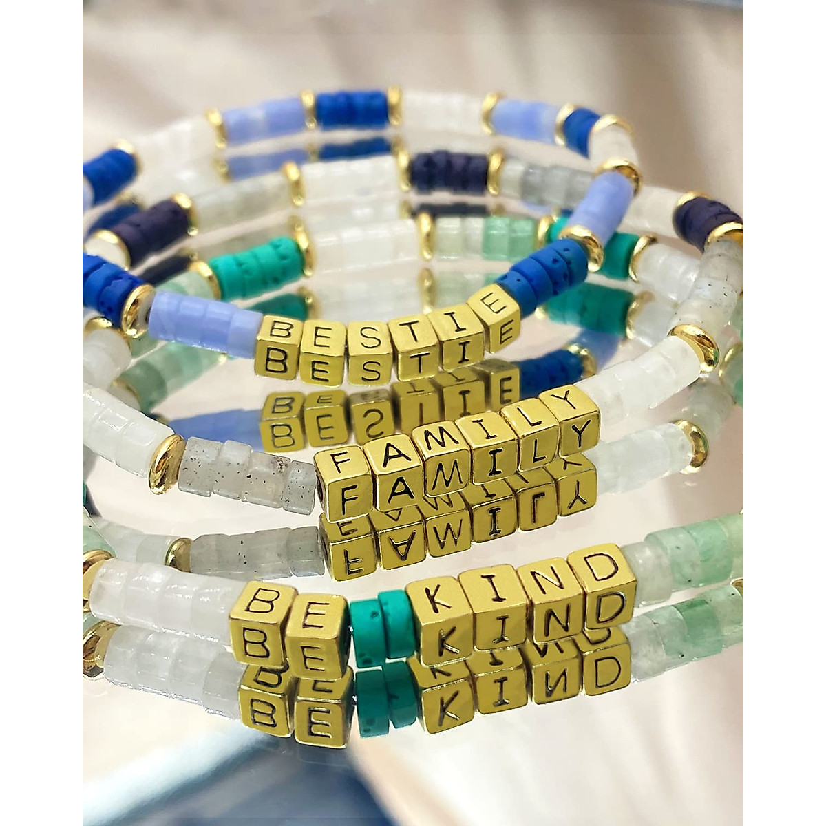 Bracelet Motivational Inspirational Beaded Mother Daughter Best Friend Granddaughter Crystal Jewelry Gifts for Women (W-Be kind bracelet)