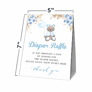 JCVUK Baby Shower Games, 1 Diaper Raffle Standing Sign with 50 Diaper Raffle Tickets,Purple Bear Theme Babyshower Party Decorations and Supplies For Boys or Girls(LBLK-B02)