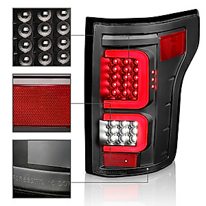 AmeriLite [Full LED C-Type Light Bar Black Taillights Assembly Pair for 2015-2017 Ford F150 - Passenger and Driver Side