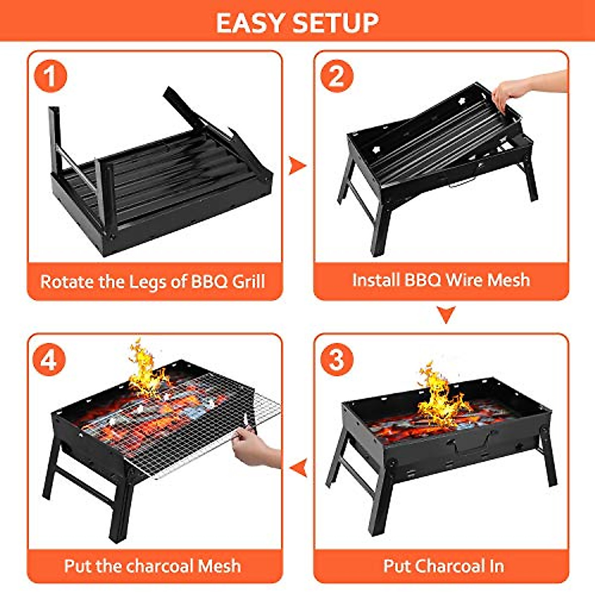 Folding Portable Barbecue Charcoal Grill, Moclever Stainless Steel Small Charcoal Grill, Mini BBQ Tool Kits for Outdoor Cooking Camping Picnics Beach