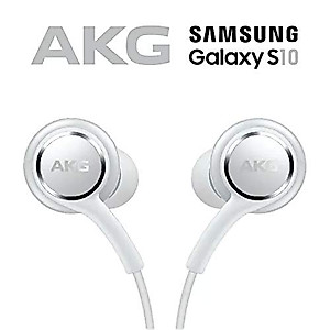 ElloGear OEM Earbuds Stereo Headphones for Samsung Galaxy S10 S10e Plus Cable - Designed by AKG - with Microphone and Volume Buttons (White)