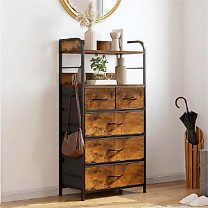 Jojoka 5 Drawers Dresser for Bedroom, Dressers & Chests of Drawers for Hallway, Entryway, Storage Organizer Unit with Fabric, Sturdy Metal Frame, Wood Tabletop, Easy Pull Handle
