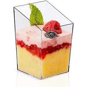 3 Oz 90ml Clear Square Dessert Cups with Spoons Plastic Dessert Cake Snack Bowl Disposable Ice Cream Dessert Bowls Dessert Cups Tasting Sample Cup Serving Salad Bowl Party Favor Cups,Pack of 24