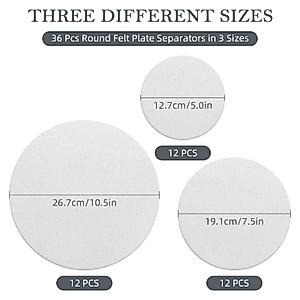 Felt Plate Storage Dividers, 36 Pack Premium Felt Round China Dish Separators Pads Plate Dividers with 3 Sizes, Dish Storage Protectors Pads for Packing Stacking Cookware (White)