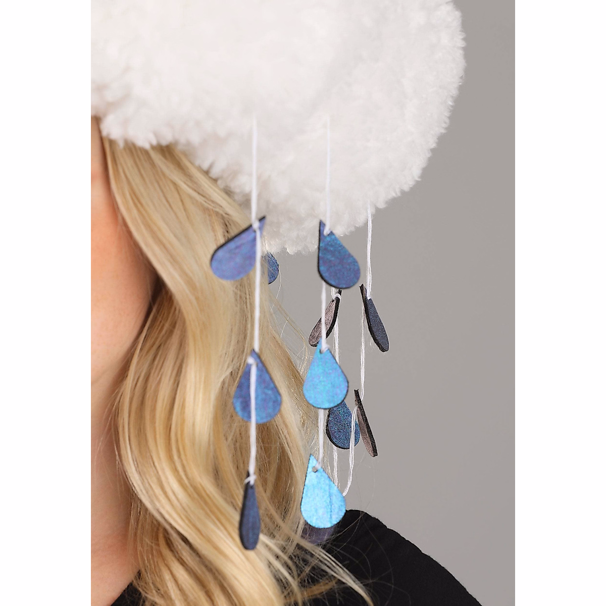 elope Adult Sherpa Light-Up Rain Cloud Costume Hat - LED Cloud Hat with Iridescent Raindrops - Standard