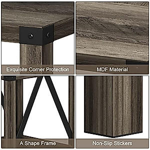 Treocho Farmhouse End Side Table, Rustic Vintage Nightstand with Shelf for Living Room, Bedroom, Grey Wash