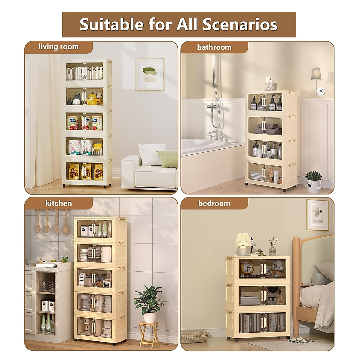 gerritfany Closet Organizers and Storage, 3-Tier 90Qt Storage Cabinet with Wheels, Plastic Storage Bins with Lids,Drawer Organizer for Living Room,Dorm,Office