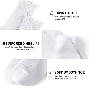 UTTPLL Ruffle Crew Socks Women Turn-Cuff Athletic Aesthetic Lettuce Socks Ladies Thin Lovely Cotton Frilly Boot Ankle Socks White One Size
