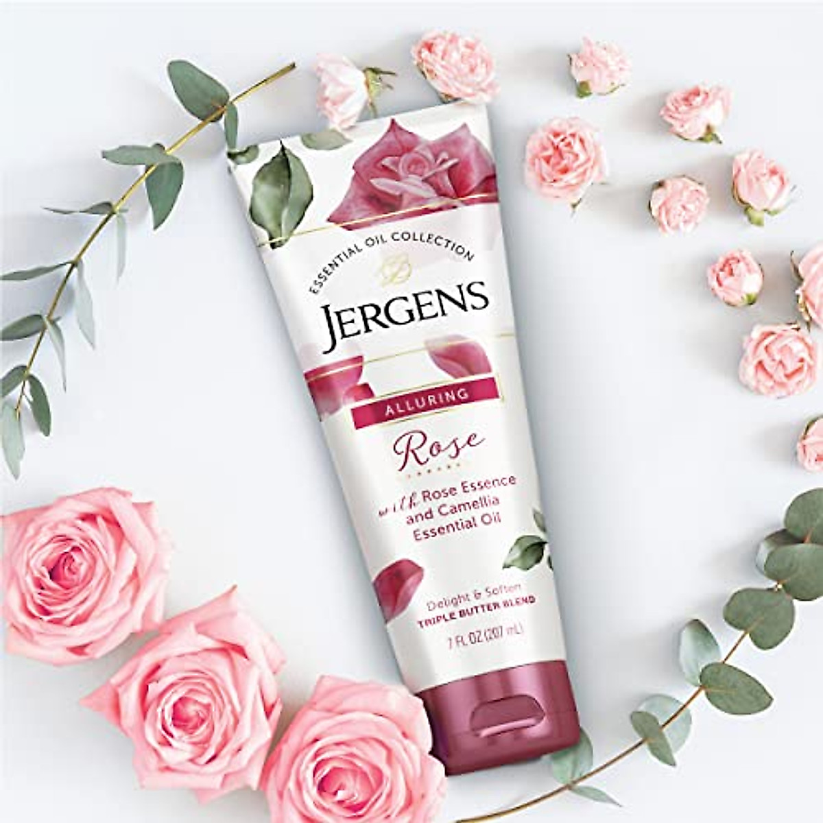Jergens Rose Body Butter Lotion, Hand and Body Moisturizer with Camellia Essential Oil, for Indulgent Hydration, 7 oz
