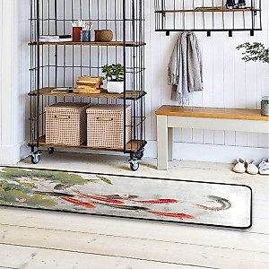 ALAZA Asian Lotus and Koi Fish Runner Area Rug Non Slip Floor Mat for Hallway Entryway Living Room Bedroom Dorm Home Decor 72x24 inches