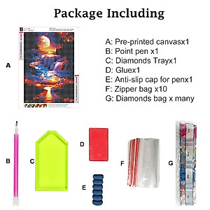 DIYDECORFUN Moonlight Waterfall Diamond Art Painting Kits for Adults, Landscape 5D Nature Scenery Diamond Art Kits for Beginner, Starry Night Diamond Dots Gem Art for Home Decor 12x16Inch