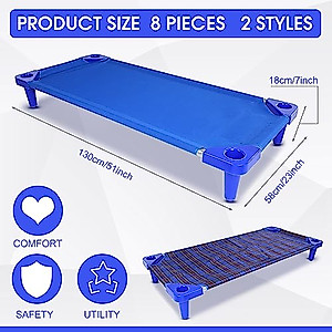 Kigley 8 Pieces Stackable Sleeping Daycare Cots for Kids 51" L x 23" Portable Toddler Nap Cot for Sleeping Preschool Classroom Daycare Bed Furniture, Ready to Assemble, 2 Colors