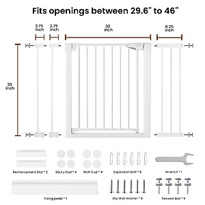 Mumeasy Baby Gate for Stairs, 29.6"-46" Pressure Mounted Pet Gate with Walk Through Door, Auto Close Dog Gate for House, Stairs, Doorways