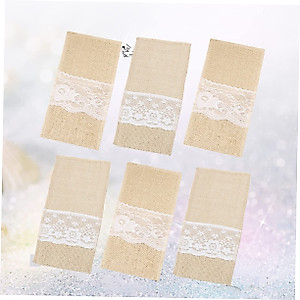 TIDTALEO Wedding Tableware Burlap christmas flatware holders christmas gifts bag nativity Christmas tableware holder santa claus cutlery bag wedding décor lace trim bag pocket