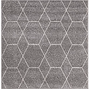 Unique Loom Trellis Frieze Collection Area Rug - Geometric (4' Square, Light Gray/ Ivory)