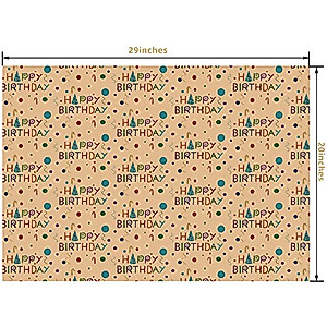 PlandRichW Birthday Wrapping Paper for Kids Girls Women Boys Men,12 Sheets Kraft Brown Recycled Gift Wrapping Paper 4 Styles of ''Happy Birthday'' Balloon Rainbow Stars Precut 20" X 29" Folded