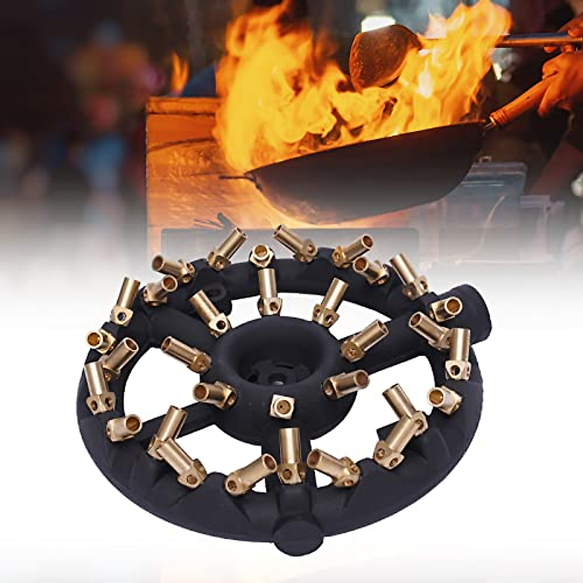 TFCFL 32 Tips Natural Gas Jet Burner, 176,000 BTU Round Shape Nozzle Jet Cast Iron Body with Brass Tips for Chinese Wok Range Grilling Stir Fry