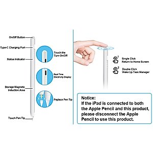 WONLEED 10 Mins Fast Full Charge Stylus Pen for iPad with Palm Rejection, Tilting Detection iPad Pencil 2nd Generation Compatible for Apple iPad 2018-2023, Sensitivity Precise Pen for iPad, White