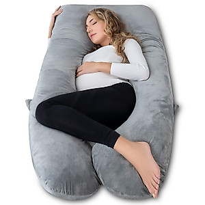 AngQi 60 inch Pregnancy Pillow U Shaped, Full Body Pillow for Pregnant Women/Side Sleepers, Maternity Pillow with Velvet Cover, Gray