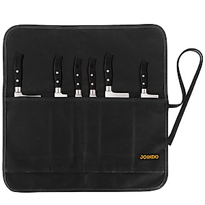 JOINDO Knife Roll Bag, Chef’s Knife Roll Bag, Heavy Duty Chef Knife Roll Bag with 6 Slots, Waxed Canvas Knife Bag Roll, Knife Pouch Holder for Home Kitchen Travel Camping