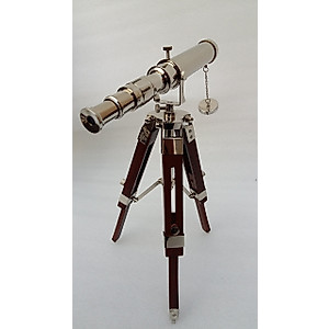 Vintage Brass Nickle Telescope on Tripod Stand/Chrome Desktop Telescope for Home Decor & Table Accessory Nautical Spyglass Telescope for Navy and Outdoor Adventures