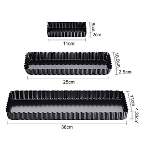 3 Pieces Rectangular 14 Inch, 10 Inch, 4 Inch Mini Tart Pans with Removable Bottom, Nonstick Quiche Pie Pan for Cakes Desserts