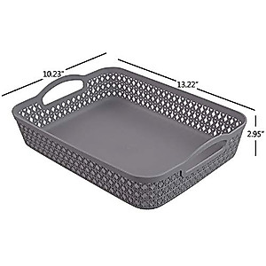 Kekow Plastic Storage Tray Basket with Handle, Set of 6, 13.22" x 10.23" x 2.95", Gray