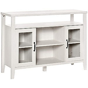 HOMCOM Farmhouse Sideboard Buffet Cabinet, Coffee Bar Cabinet with Storage Shelves, Kitchen Cabinet with 2 Framed Glass Doors and Anti-Topple, White