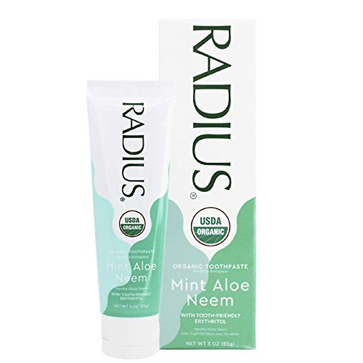 RADIUS USDA Organic Toothpaste 3oz Non Toxic Chemical-Free Gluten-Free Designed to Improve Gum Health & Prevent Cavity - Mint Aloe Neem - Pack of 1