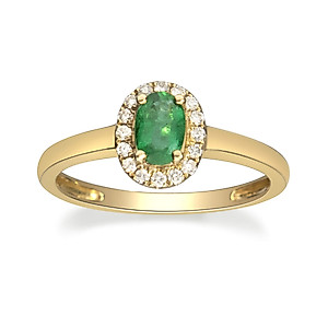 Gin & Grace 10K Yellow Gold Natural Diamond (I1,I2) & Natural Emerald Engagement Propose Promise Ring for Women