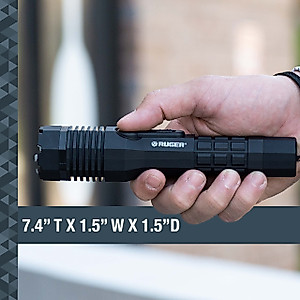 SABRE Ruger 2-in-1 Stun Gun and Flashlight, 1.460 μC Charge, 120 Lumen LED Light, High, Low, And Strobe Light Modes, Recharge With Included Charging Cable, Comes With Belt Holster