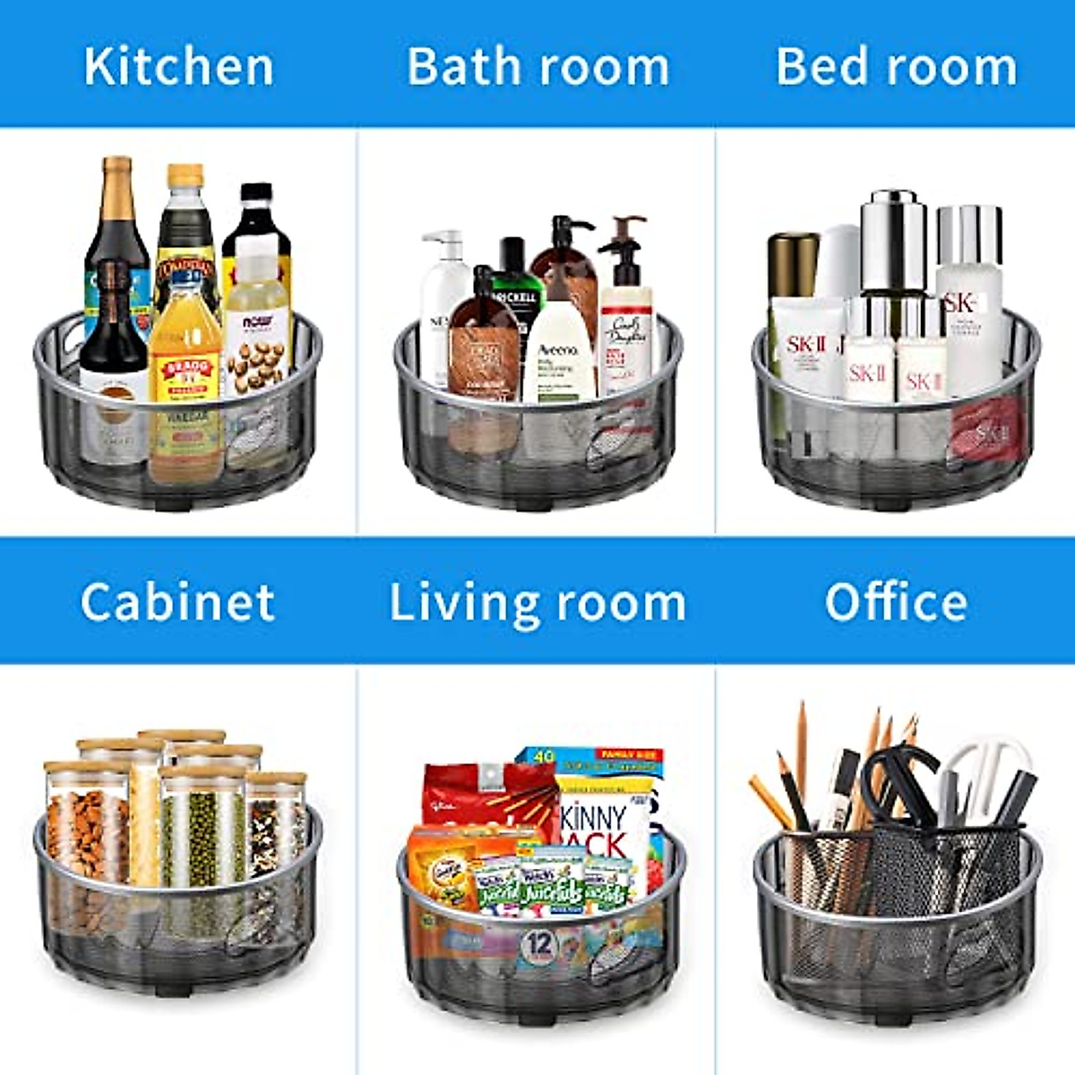 UNIFULL 2 Pack Clear Lazy Susan Turntable Organizer (11.7 Inch & 9"), Plastic Rotating Tray Home Edit Lazy Susan Spice Rack Cabinet Organizer for Pantry Countertop Kitchen Fridge Bathroom