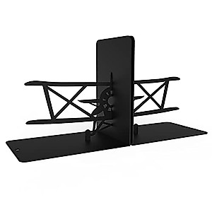 Bookends Airplane, Bookends for Shelves, Book Ends for Office, Modern Bookends for Desk and Bookshelves, Metal bookends, Heavy Duty Metal Black Bookend Support, Creative Book Ends.