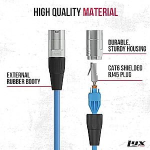 LyxPro 50 Feet Shielded CAT6 Ethercon Cable - Professional Audio & Lighting RJ45 Cable, Studio-Grade Sound Transmission, Extreme Durability - Blue