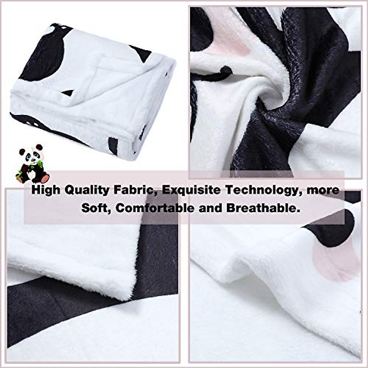 Jurllyshe Panda Throw Blanket Panda Plush Sherpa Fleece Blanket Panda Gifts for Girls Soft Warm Fuzzy Pandas Stuffed Animal Blankets for Kids or Adults All Seasons (Cute Panda, 50 x 60 Inch)