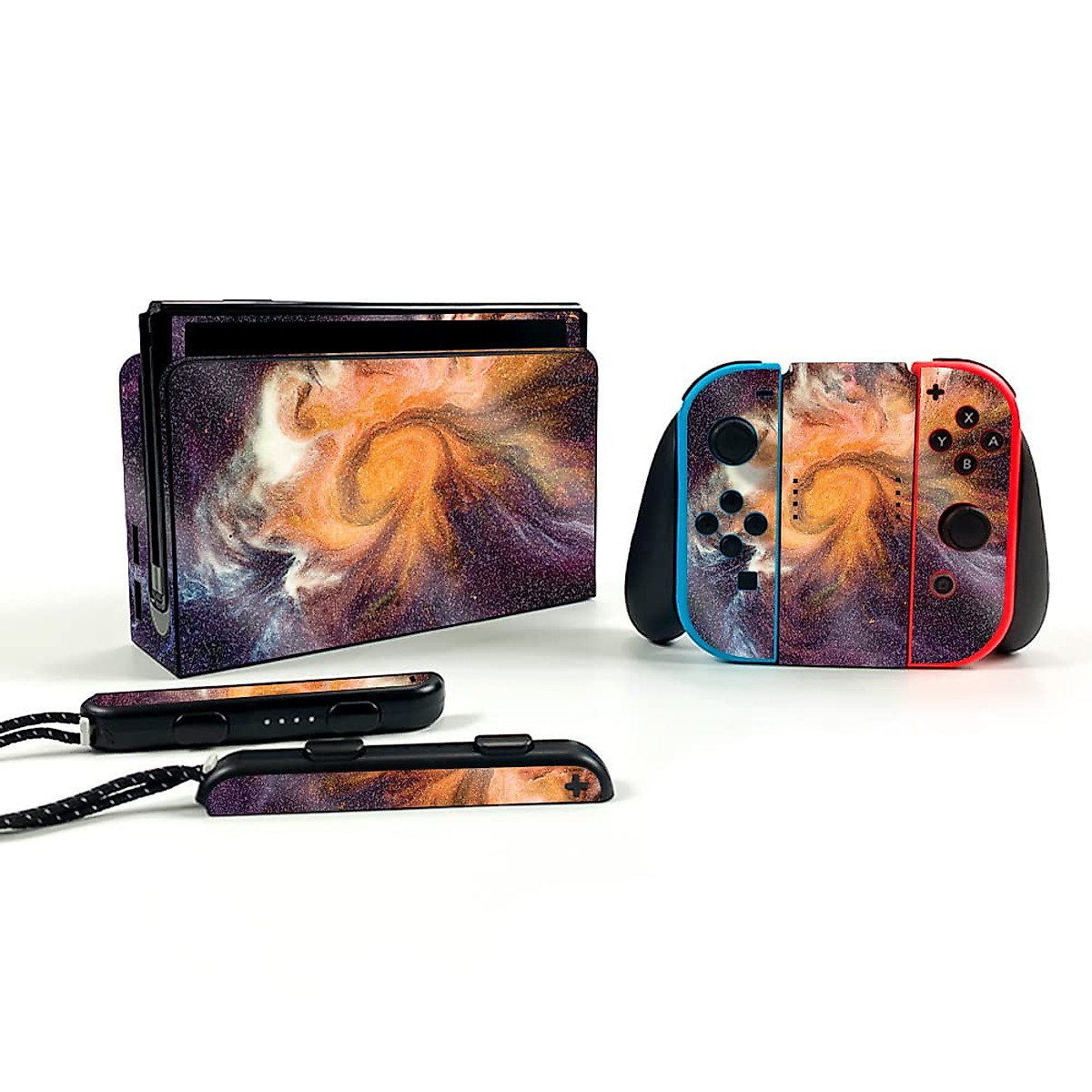 MightySkins Glossy Glitter Skin Compatible with Nintendo Switch OLED - Swirl Galaxy | Protective, Durable High-Gloss Glitter Finish | Easy to Apply and Change Styles | Made in The USA