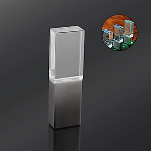 32GB USB 2.0 Flash Drive Crystal Blue LED Light Transparent Glass Pen Drive Cute Mini Memory Stick Gift for Boy Girls Kids Adults Thumb Drives Pendrive