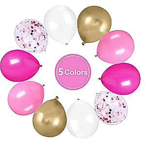 Pink Gold Confetti Latex Balloons, 50pcs 12 inch Pink and Gold Metallic White Balloons for Birthday Wedding Baby Shower Party Decorations