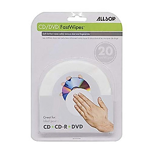 Allsop CD Laser-Lens Cleaner & CD and DVD FastWipes, lint-Free Wipes for Cleaning DVD, CD, PS1, PS2, Xbox & Xbox 360 Discs