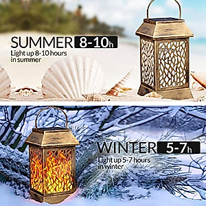 Walensee Solar Lights Outdoor With Flickering Flame (2 Pack Bronze) Upgraded Metal Solar Powered Lanterns Landscape Decoration Hanging Lighting Waterproof LED Umbrella Light for Patio Garden Deck Yard