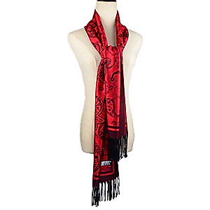 Iristide Women's Pashmina Shawl Paisley Pattern Scarf Tassels Wrap Colorful Ethnic (2005-Red &Black)
