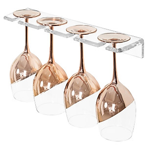 MyGift Clear Acrylic Wine Glass Holder Wall Mounted Stemware Hanging Rack - Holds 4 Stemmed Glasses