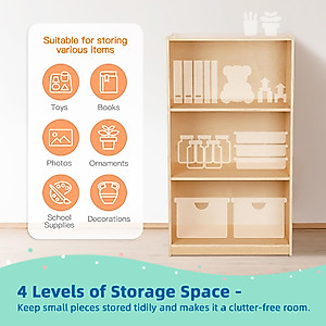 OOOK 3 Tier Montessori Toy Shelf and Bookcase, Display Cabinet, Toy Organizers and Storage with Anti Tipping Settings, Wooden Book Shelf for Kids Rooms, Classroom, Playroom, Nursery, School