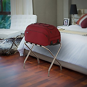 Chrome Folding Luggage Rack and Suitcase Stand- Durable Folding Bag Holder with Black Nylon Straps by Lavish Home