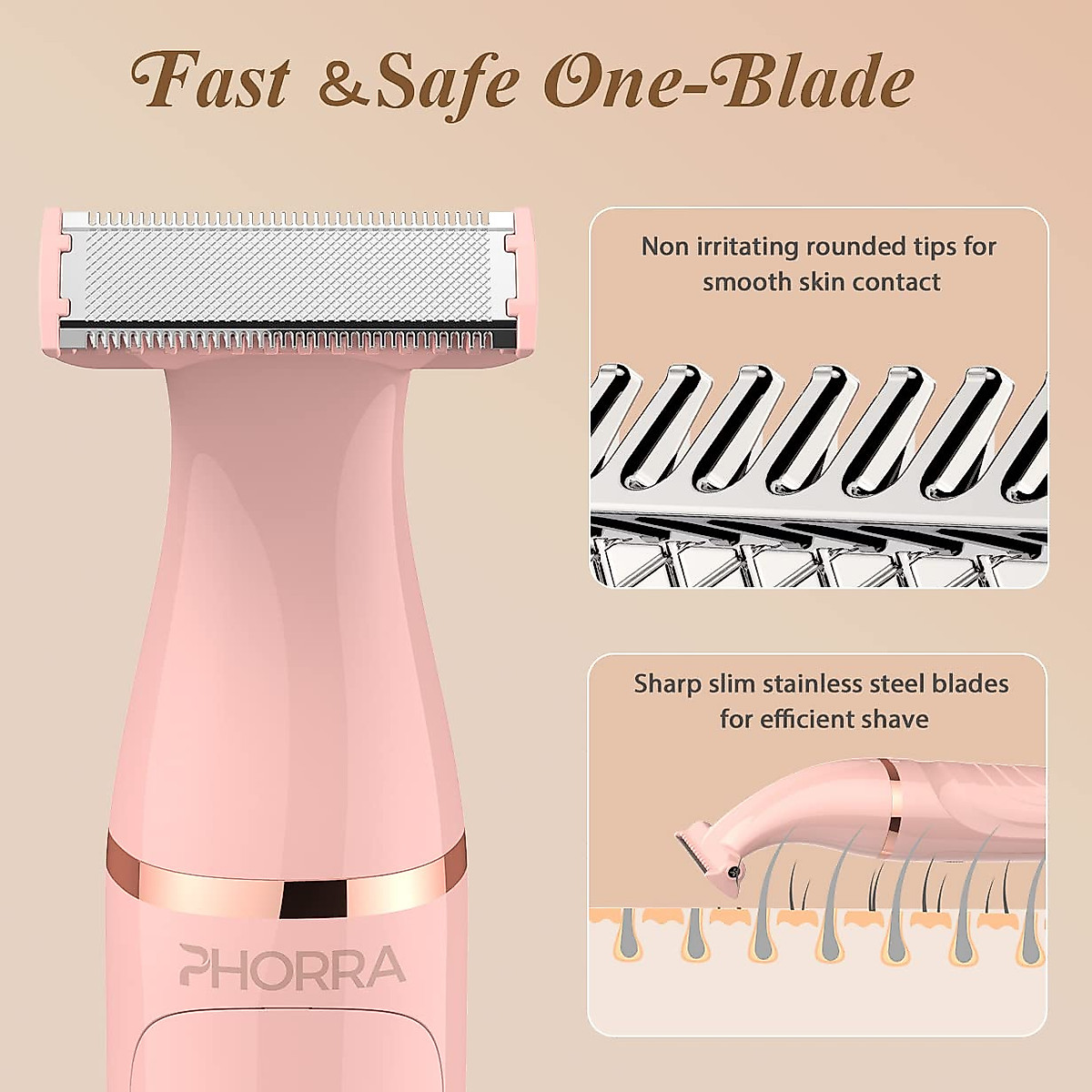 Electric Razor for Women Legs Bikini - Rechargeable Lady’s Shaver and Trimmer with Unique One Ultra-Thin Blade Design, Quickly Remove Hair in One Pass