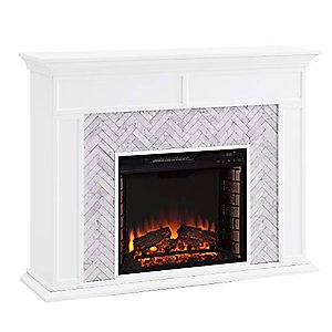 SEI Furniture Torlington Tiled Electric Fireplace, White, Gray Marble, 15" D x 50" W x 39" H